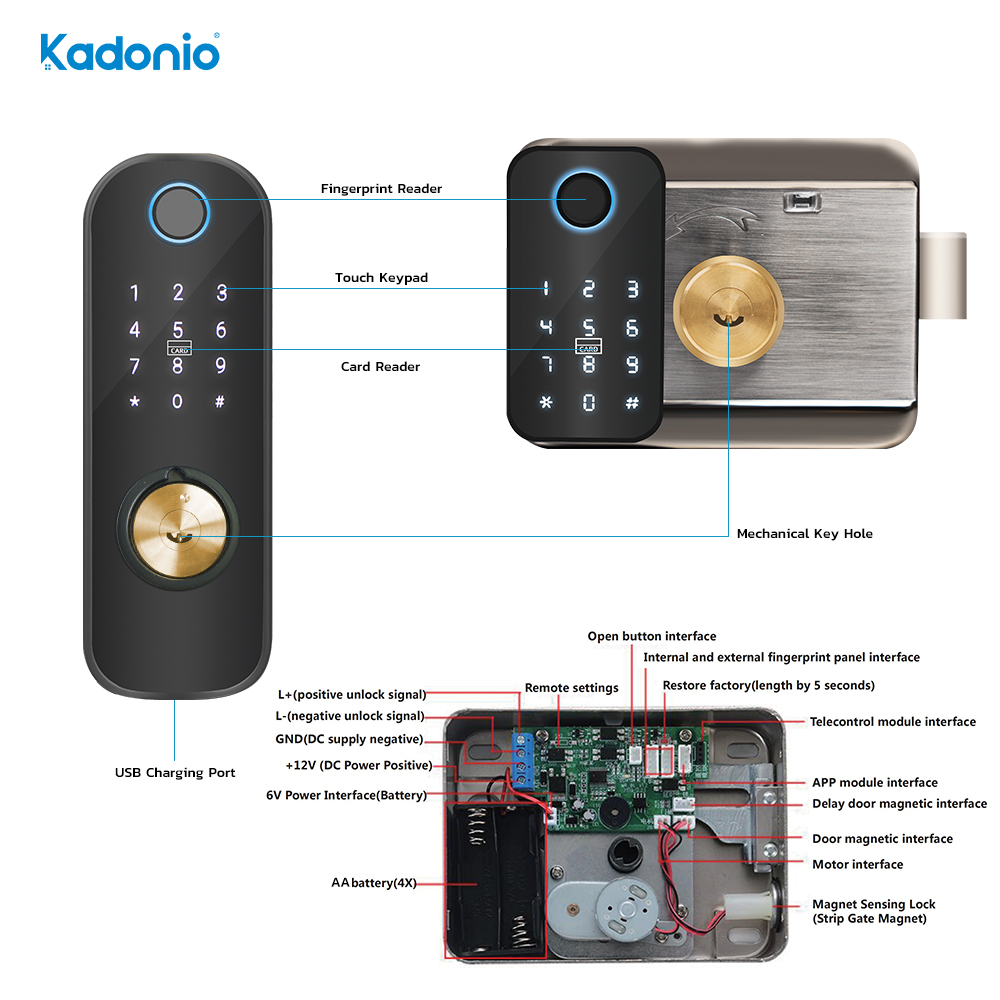 Kadonio Smart Gate Lock | Tuya WiFi, Fingerprint & Keypad