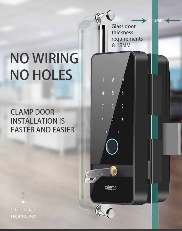 Kadonio Smart Glass Door Lock | Sliding, Mortise & Key Access