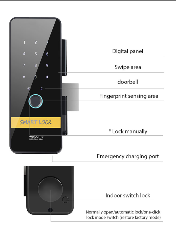 Kadonio Smart Glass Door Lock | Sliding, Mortise & Key Access